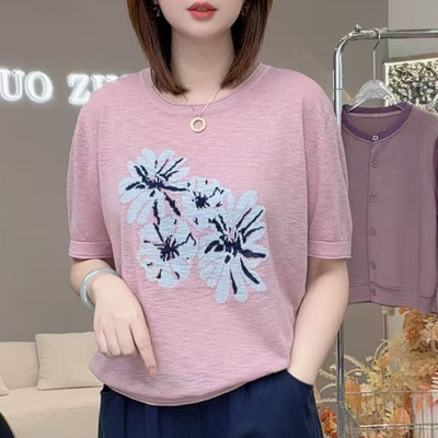 邂逅青澜！夏季天丝亚麻软糯亲肤针织衫休闲显瘦百搭短袖T恤A8228