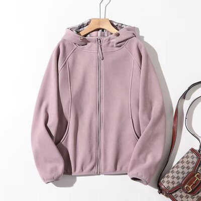 【云柔】2026早春装新款英伦风薄绒连帽防风开衫外套女装89161