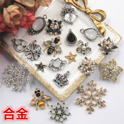 diy挂件雪花蛋白石吊坠菱形藏银