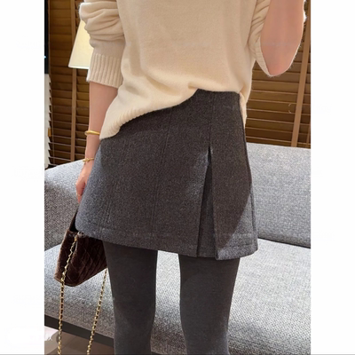 大码女胖mm双层开叉半身裙2025新款简约A字半裙短款包臀裙短裙裤