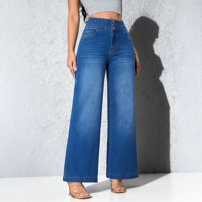 women loose jeans pants 欧美阔腿裤宽松弹力牛仔直筒裤显瘦提臀
