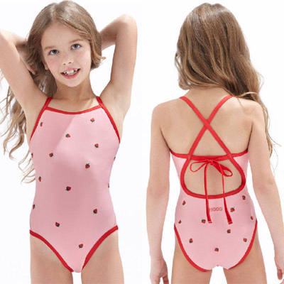 HOOG蝴格韩国正品专业训练儿童泳衣时尚可爱刺绣系列女童游泳衣