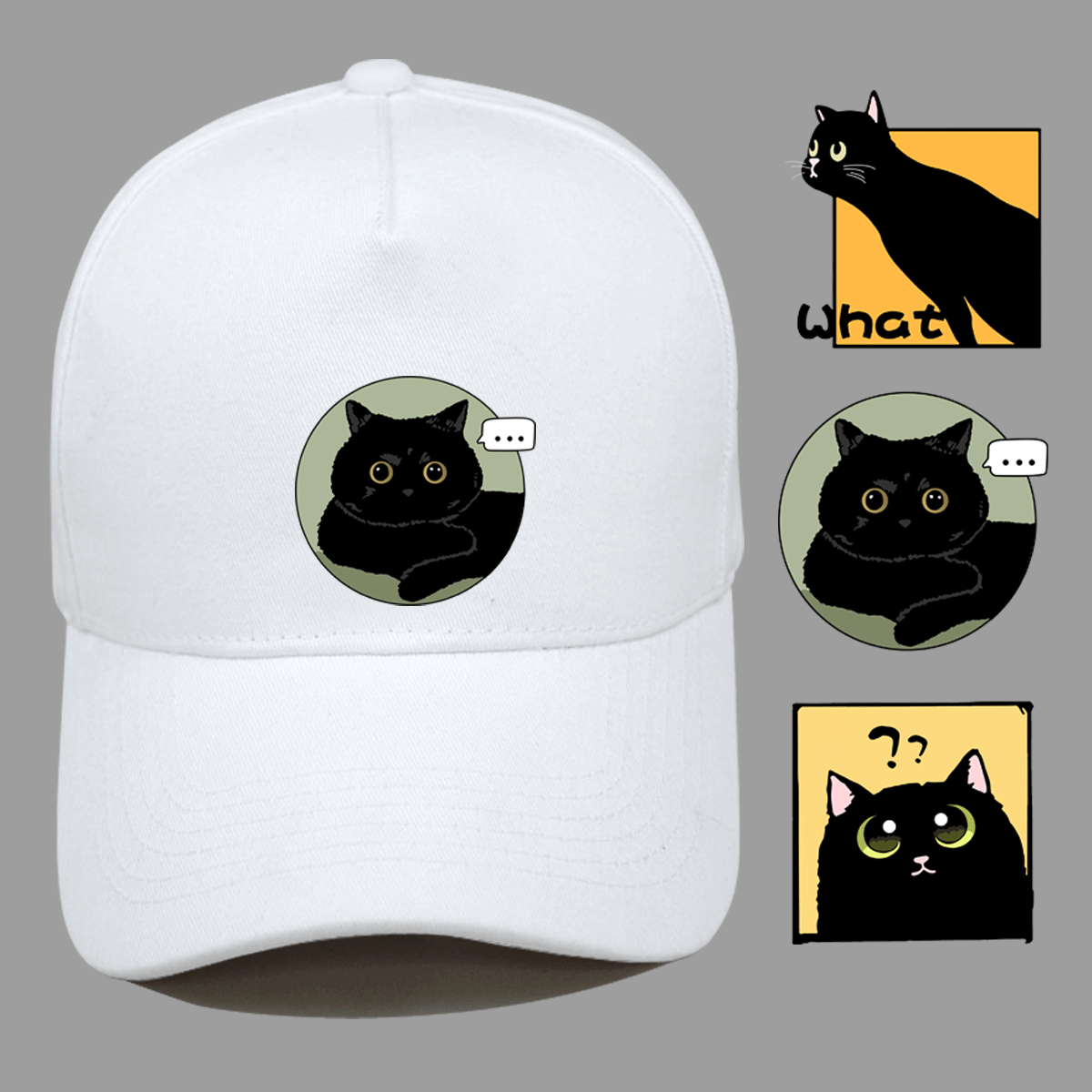 可爱萌宠黑猫探头惊叹无语表情印花日系创意插画男遮阳鸭舌棒球帽