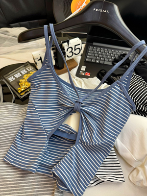 妃子纪春夏新款条纹吊带背心女内搭带胸垫一体式打底衫上衣潮8501