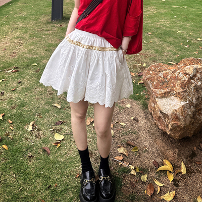 白色全棉蕾丝花边刺绣半身裙女夏