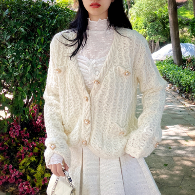 洋气女慵懒风开衫外套v领针织衫