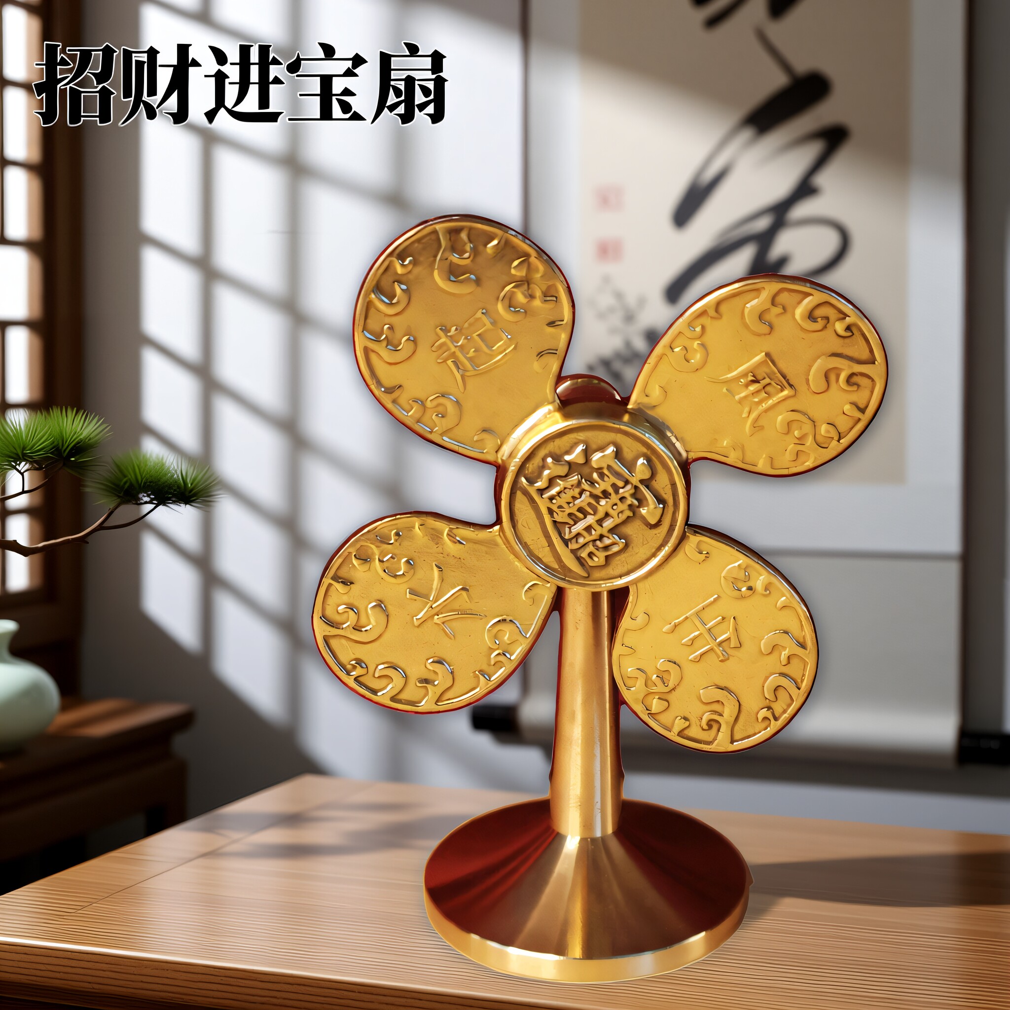 黄铜风车桌面小风扇静音招财摆件家居办公开运工艺品创意送礼