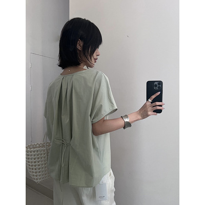 设计感绑带收腰显瘦复古小衫