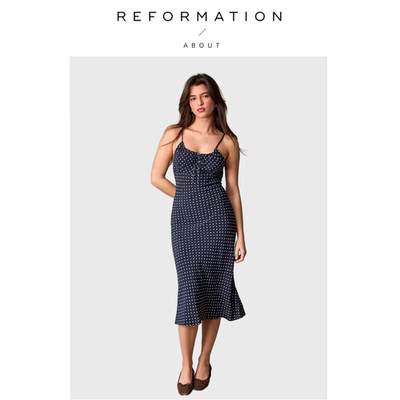 【现货】About Reformation蓝波点连衣裙设计感绝美鱼尾裙吊带裙