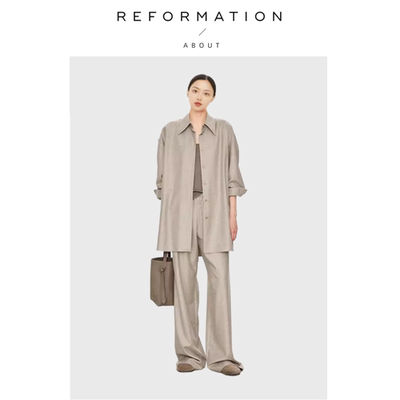 【现货】About Reformation休闲裤羊毛直筒衬衫套装纸片人衬衫衣