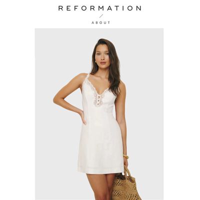 【现货】About Reformation低胸蕾丝花边 收腰绑带迷你吊带连衣裙