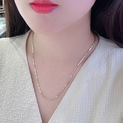 韩国14K金男女款粗项链 黄金长条情侣裸链 纯金万能项链Au585颈饰