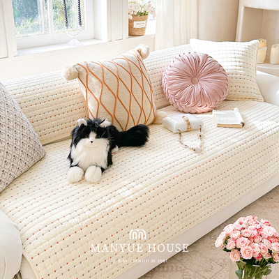 蔓越家100%棉绗绣沙发垫沙发巾
