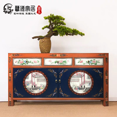 藏式彩绘玄关柜中式复古实木做旧入户门厅柜仿古隔断装饰柜手绘柜