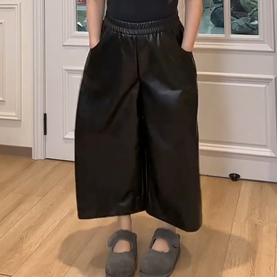 高腰直筒PU皮裤休闲百搭女裤子潮