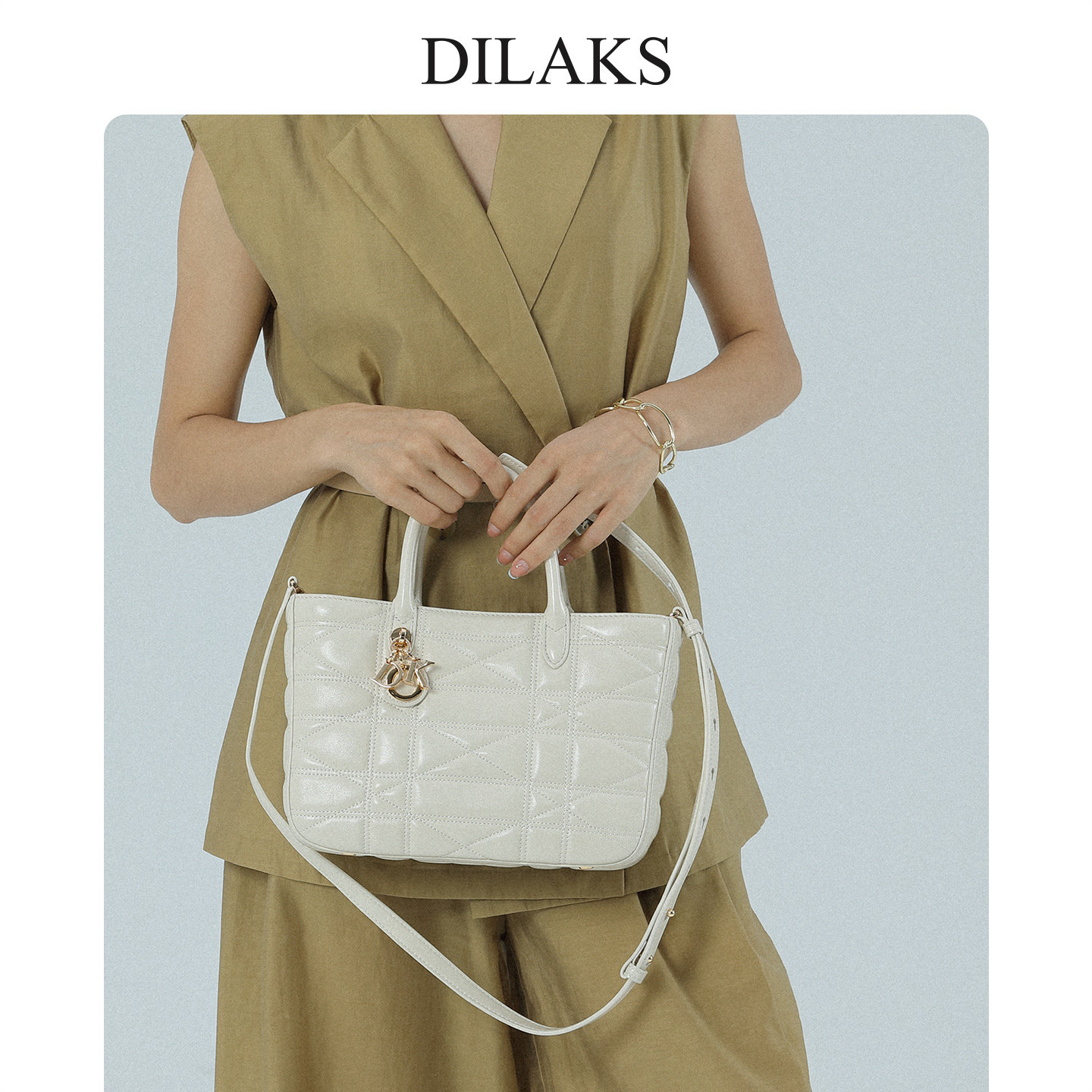 DILAKS迪莱克丝菱格托特包真皮菜篮子包时尚百搭轻奢感手提斜挎包