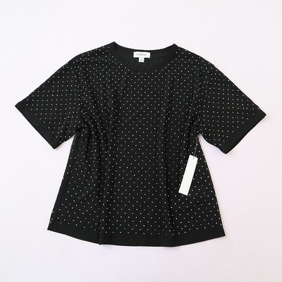 圆领短袖弹力铆钉网纱t恤套头