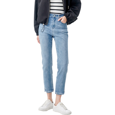 WEWE唯唯直筒九分裤开叉自然腰