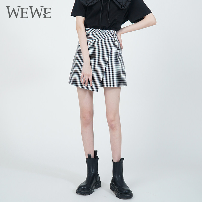 WEWE唯唯春秋新品女装时尚经典格子英伦减龄A字半身裙