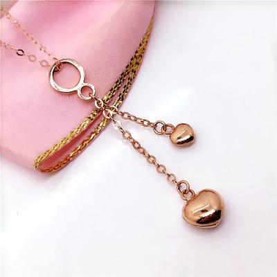 14K光面桃心流苏吊坠玫瑰金