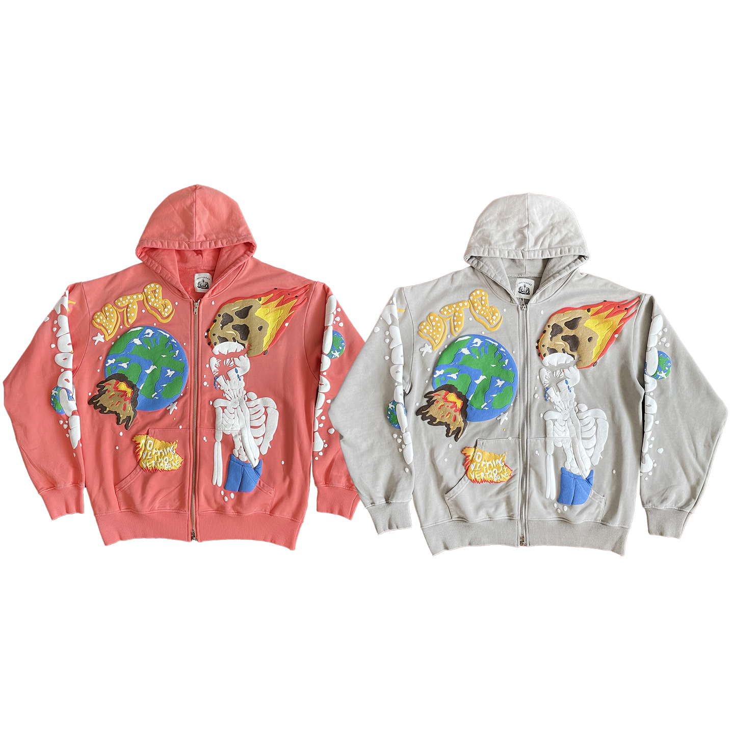 VERTABRAE COSMIC ZIP UP HOODIE 地球骷髅陨石发泡印花连帽卫衣