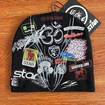 Hellstar Studios Sample Beanie Hat涂鸦印花休闲高街毛线冷帽子