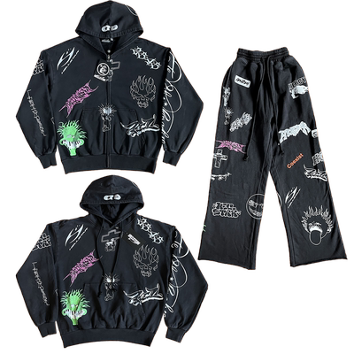 Hellstar Studios Sports Gel 纯棉高街风休闲运动长裤卫衣套装
