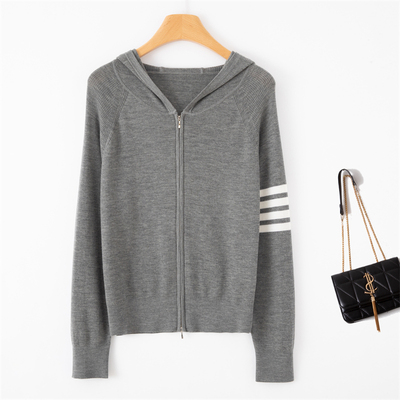 精纺扬子纱拉链连帽开衫外套春季