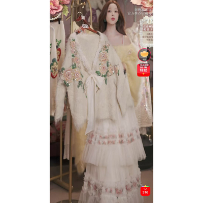 0129直播283高端年货新品焕新奶油可可外套半裙刺绣2件套80-120