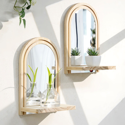 欧美卧室壁饰海边森林民宿玄关墙饰木制亚克力镜复古花盆置物架子