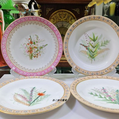 英国原产Royal Worcester珐琅彩手绘经典花束点心盘装饰盘古董瓷