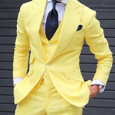 Yellow Slim Fit Prom Suits for Men  Piece Set  Jacket with