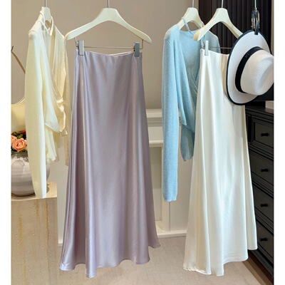 高级感醋酸缎面鱼尾半身裙女春新款2026高腰显瘦垂感a字包臀长裙