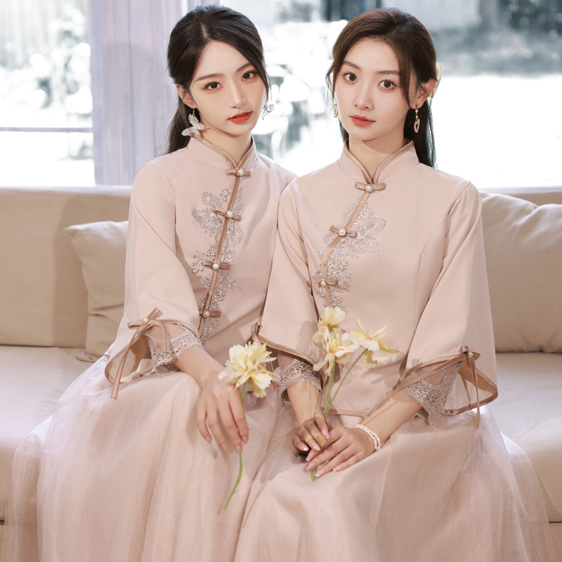 中式婚礼伴娘服女2026新款春季大码胖mm气质姐妹团伴娘裙国风旗袍