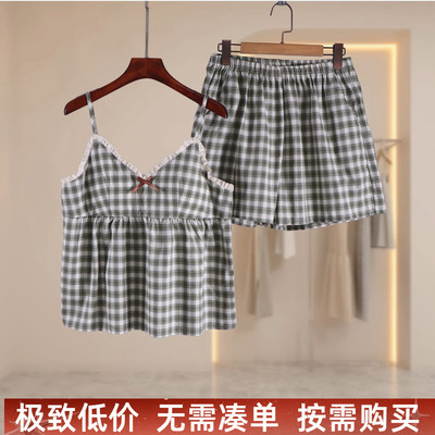 夏季蕾丝吊带胸垫外穿睡衣套装