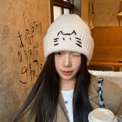 线条小猫~陈奶奶/纯色线条毛线帽