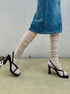 韩国REBORN纯色长筒袜女细螺纹微透过膝大腿袜堆堆袜薄款春夏现货