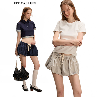 fit calling 美式辣妹外穿海狸风两色系带休闲短裤女夏花苞裤