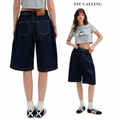 fit calling 杨超越同款原色牛仔裤女夏季新款宽松百搭阔腿五分裤