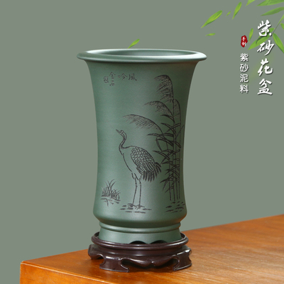 神力民国绿泥紫砂透气兰花盆手工精品花盆春兰寒兰盆蕙兰莲瓣兰盆