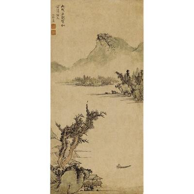 名画复制明代张宏山塘短棹图国画水墨山水艺术微喷教学临摹装饰画