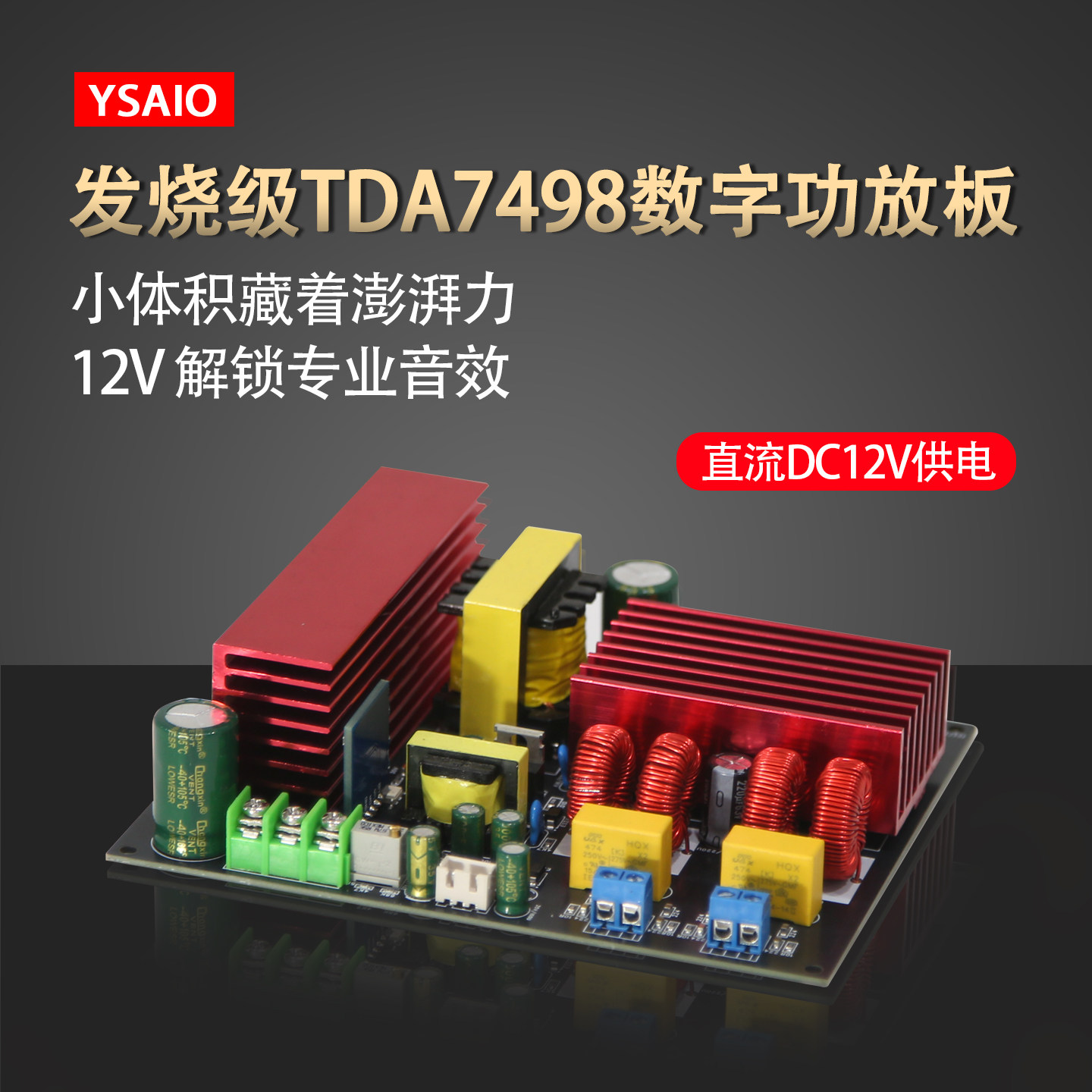 YSAIO原声音响直流DC12V数字功放板 电瓶大功率双声道HiFi发烧级