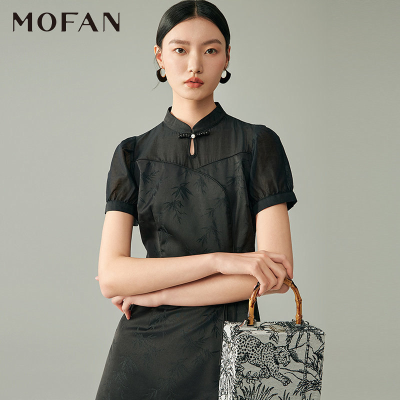 MOFAN摩凡新中式盘扣旗袍裙夏立领显瘦连衣裙女