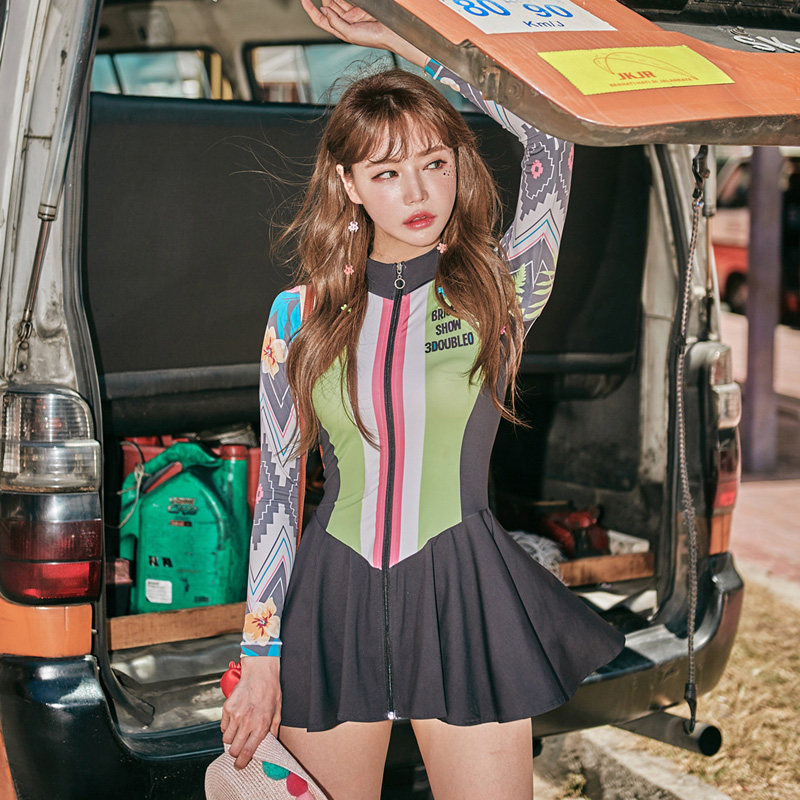韩国Ciellemarin喜马林潜水服女防晒速干游泳衣长袖连衣裙浮潜