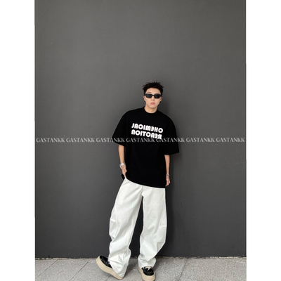 GASTANKK 美式重磅加厚英文发泡印320G小领口圆领短袖T恤