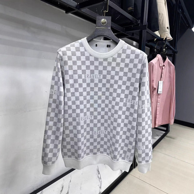 【海品牌剪标】冬款保暖针织圆领全身加绒提花格纹舒适毛衣4Y045A