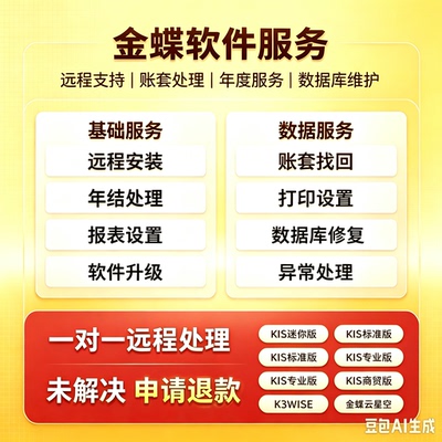 金蝶软件安装修复数据库KIS标准版迷你版专业版远程数据售后服务
