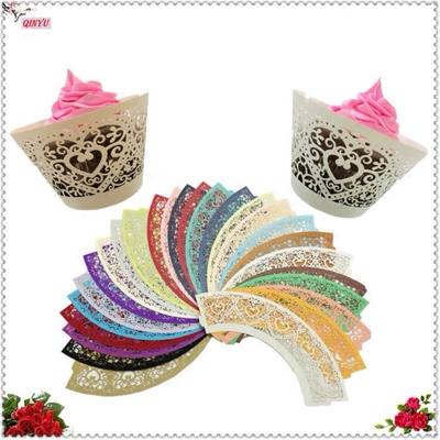 Cupcake纸杯子蛋糕镂空爱心围边/ 婚礼宴会装饰 多色可选 50片/包