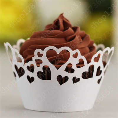 50片 Cupcake纸杯子蛋糕镂空爱心藤蔓围边/婚礼宴会装饰 多色可选