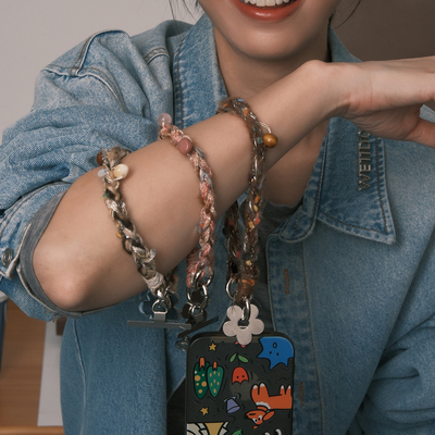 手作编织配木珠琉璃钢饰手机链长短款